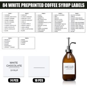 AIEX Coffee Syrup Labels, 84pcs Waterproof White Minimalist Coffee Syrup Labels Stickers for Bottles Coffee Bar Containers Dispenser Organization