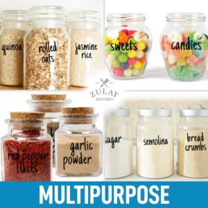 Zulay 157 Script Kitchen Pantry Labels for Containers - Preprinted Bold Cursive Kitchen Labels for Containers with Clear Background - Water Resistant Storage Container Labels Pantry Organization