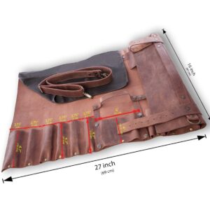 luvsecretlingerie Lightweight premium Leather Chef Knife Bag/Chef Knife Roll 8 Pockets Tan Leather