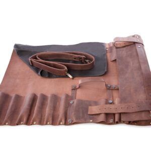 luvsecretlingerie Lightweight premium Leather Chef Knife Bag/Chef Knife Roll 8 Pockets Tan Leather