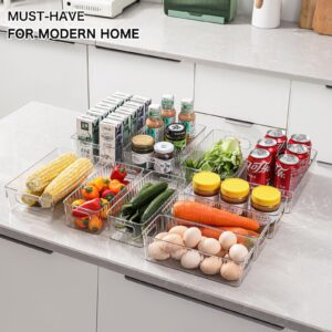 Shopwithgreen Clear Refrigerator Organizer Bins,10 PCS Stackable Food Storage Organizer with Handle, BPA Free and Plastic Freezer Organizer for Fridge, Pantry, Cabinet, Kitchen Countertops