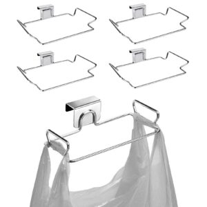 4 pcs stainless steel trash bag holder for kitchen cabinet door cupboards, under sink hanging garbage bag holder, metal over cabinet door trash bag holder for kitchen rv camper (silver)