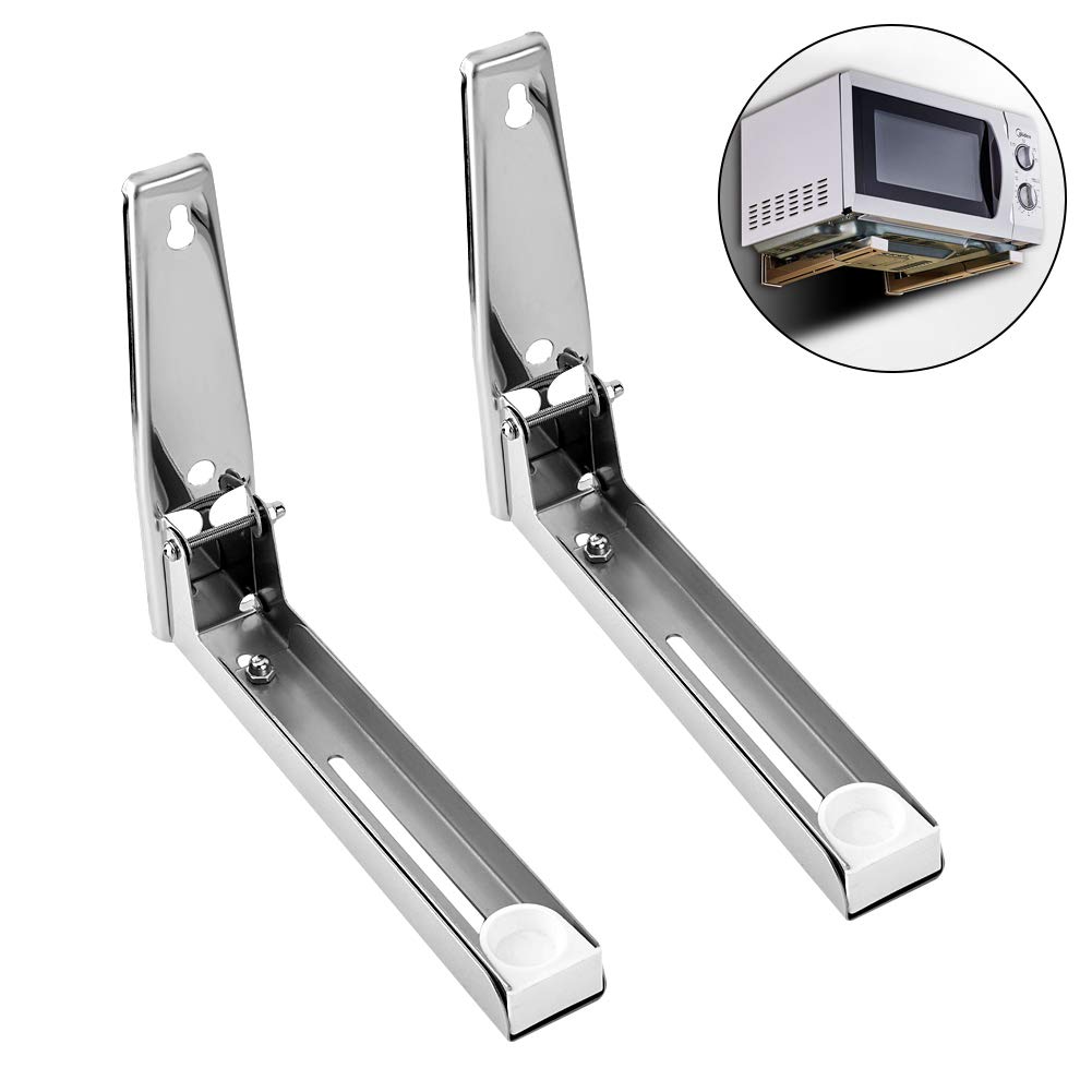 Microwave Bracket Wall Mount Heavy Duty Under Cabinet Microwave Mount Holder Stainless Steel Folding Shelf Microwave Mount Universal Rack Kit 2 Pack Silver