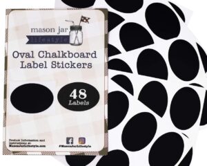 48 chalkboard label stickers by mason jar lifestyle - reusable black vinyl stickers for jars and lids (oval)