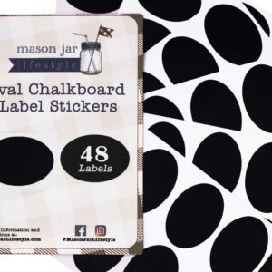 48 Chalkboard Label Stickers by Mason Jar Lifestyle - Reusable Black Vinyl Stickers for Jars and Lids (Oval)