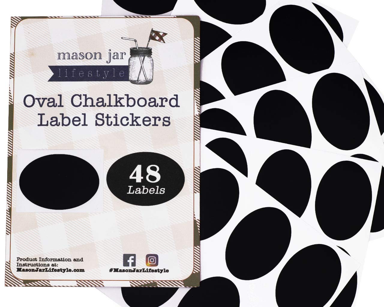 48 Chalkboard Label Stickers by Mason Jar Lifestyle - Reusable Black Vinyl Stickers for Jars and Lids (Oval)