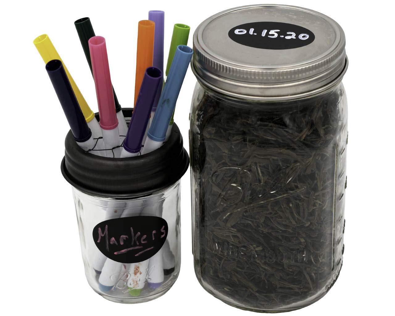 48 Chalkboard Label Stickers by Mason Jar Lifestyle - Reusable Black Vinyl Stickers for Jars and Lids (Oval)