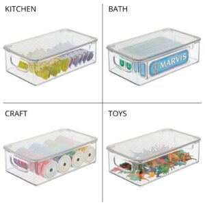 mDesign Plastic Pantry Storage Box Container with Lid and Built-In Handles - Organization for Flour, Cereal, Pasta, Rice, or Food in Kitchen Cupboard, Ligne Collection, 8 Pack, Clear/Clear