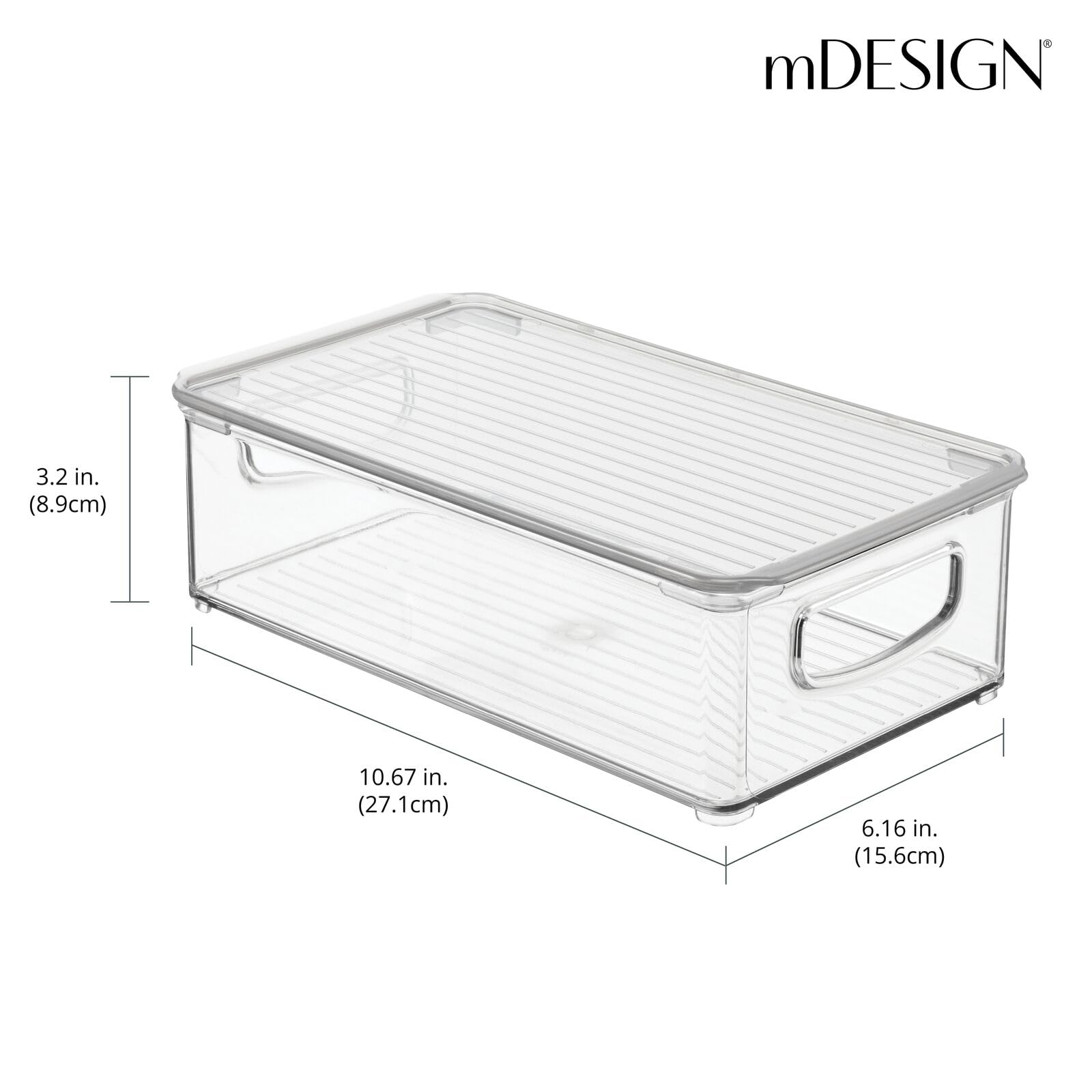 mDesign Plastic Pantry Storage Box Container with Lid and Built-In Handles - Organization for Flour, Cereal, Pasta, Rice, or Food in Kitchen Cupboard, Ligne Collection, 8 Pack, Clear/Clear