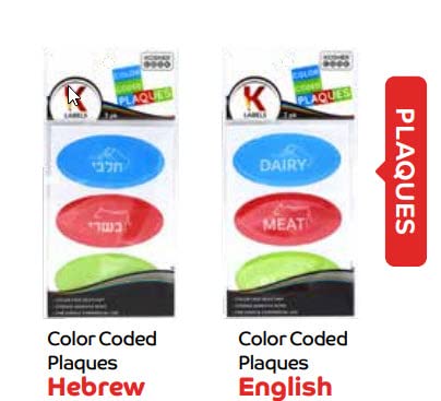 3 Kosher Plaques and Labels – 1 Blue Dairy, 1 Red Meat, 1 Green Parve - Self Adhesive, Color Fade Resistant – Color Coded Kitchen Stickers by The Kosher Cook