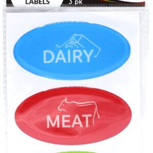 3 Kosher Plaques and Labels – 1 Blue Dairy, 1 Red Meat, 1 Green Parve - Self Adhesive, Color Fade Resistant – Color Coded Kitchen Stickers by The Kosher Cook