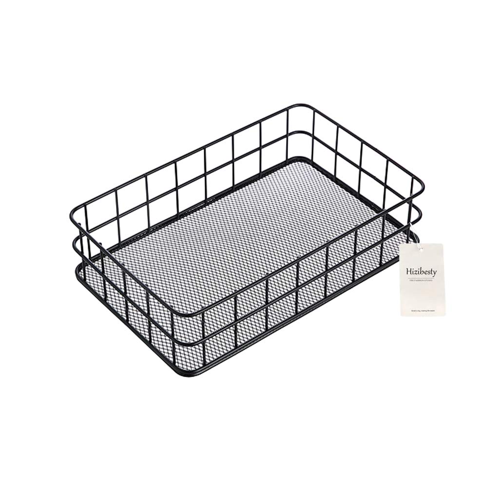 Hizibesty Black Metal Wire Cabinet Organizer Storage Organizer Bin Basket Tray - for Kitchen Pantry Pantry Fridge, Closets, Garage Laundry Bathroom 9.45"X6.10"x2.17”