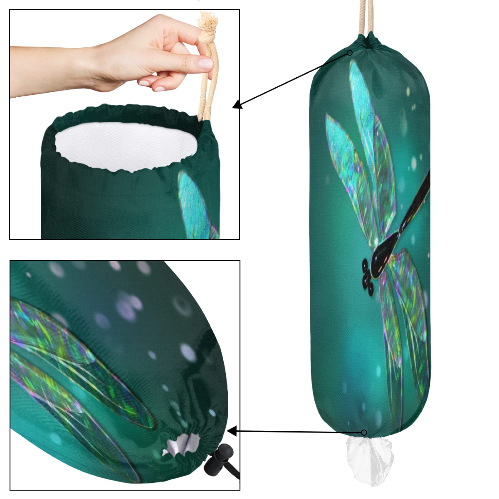 Animal Dragonfly Plastic Bag Holder, Glass Polka Dot Grocery Bag Storage Holder Hanging Garbage Shopping Bag Trash Bags Organizer for Kitchen Home