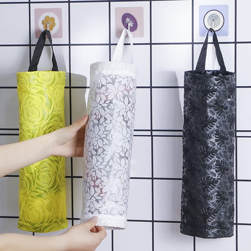 Trash Hanging Storage Plastic Bags Organization Kitchen Dispenser Garbage Wall Mounted Grocery Holder Home Garbage Bag Organizer (Yellow)