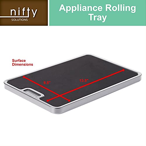 Nifty Medium & Large Appliance Rolling Tray - Silver, Home Kitchen Counter Organizer, Integrated Rolling System, Non-Slip Pad Top for Coffee Maker, Stand Mixer, Blender, Toaster