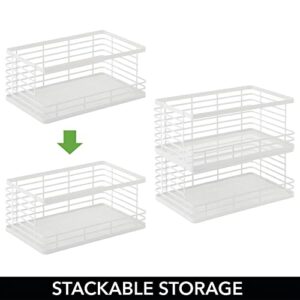 mDesign Wide Stackable Metal Wire Food Baskets with Open Front for Kitchen, Pantry, Cabinet, Countertop, Bin for Fruit, Vegetable, and Snack Storage Organizer, Carson Collection, 4 Pack, Matte White