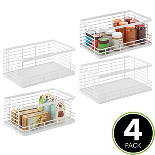 mDesign Wide Stackable Metal Wire Food Baskets with Open Front for Kitchen, Pantry, Cabinet, Countertop, Bin for Fruit, Vegetable, and Snack Storage Organizer, Carson Collection, 4 Pack, Matte White