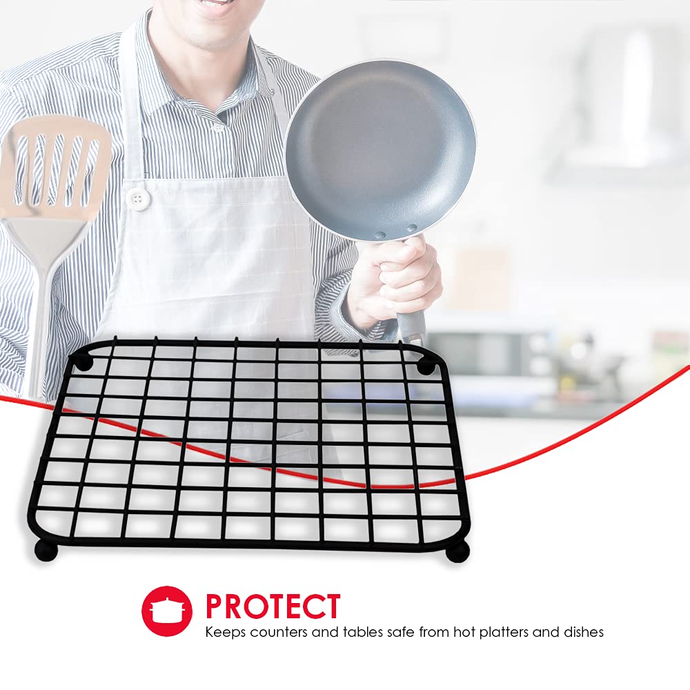 Home Basics Grid Collection Non-Skid Square, Black Kitchen-trivets