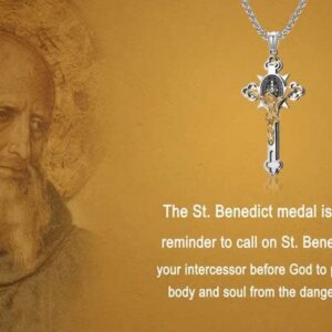 ST.Benedict Protection Cross Power Pendant Necklace, Religion Stainless Steel Saint St Benedic Crucifix Cross Pendants Necklace (Gold)