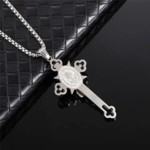 ST.Benedict Protection Cross Power Pendant Necklace, Religion Stainless Steel Saint St Benedic Crucifix Cross Pendants Necklace (Gold)