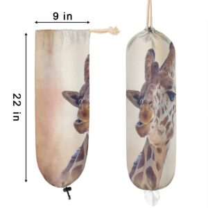 Painting Of Giraffe Grocery Plastic Bag Holder Wall Mount Plastic Bags Organizer Storage Dispenser Animal Giraffe Shopping Trash Bags Carrier for Home Kitchen Decor