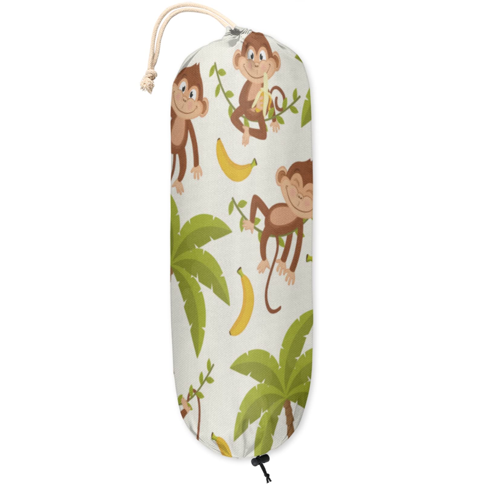 Animal Monkey Plastic Bag Holder, Tropical Banana Grocery Bag Storage Holder Hanging Garbage Shopping Bag Trash Bags Organizer for Kitchen Home