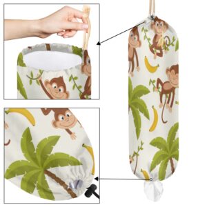 Animal Monkey Plastic Bag Holder, Tropical Banana Grocery Bag Storage Holder Hanging Garbage Shopping Bag Trash Bags Organizer for Kitchen Home