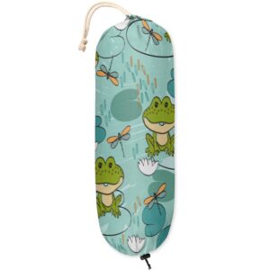 plastic bag holder cartoon funny frog wall mount grocery bag organizer holder hanging trash bag storage dispenser for home kitchen pantry door organization decor