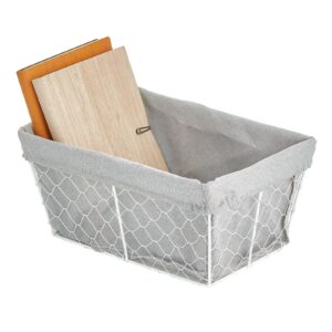 mDesign Medium Metal Farmhouse Home Storage Organizer Basket - Chicken Wire Design, Fabric Liner for Kitchen, Bathroom, Living Room, Pantry, Cupboard, Shelves, Countertop, 2 Pack, White/Gray