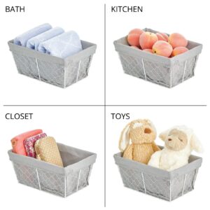 mDesign Medium Metal Farmhouse Home Storage Organizer Basket - Chicken Wire Design, Fabric Liner for Kitchen, Bathroom, Living Room, Pantry, Cupboard, Shelves, Countertop, 2 Pack, White/Gray