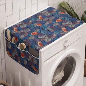 ambesonne fruit washing machine organizer, half whole fig fruits ripe gourmet vivid mediterranean region artwork, anti-slip fabric cover for washers and dryers, 47" x 18.5", blue purple grey