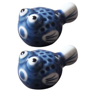 hemoton 2pcs ceramics chopsticks rests hand painted japanese style puffer fish shape dinner spoon stand knife fork holder pen holder for home kitchen tableware support dark blue