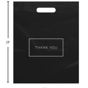 Purple Q Crafts Die Cut Plastic Shopping Bags with Thank You Logo 12" x 15" Boutique Bags with Handles 100 Pack for Merchandise, Gifts, Trade Shows and More