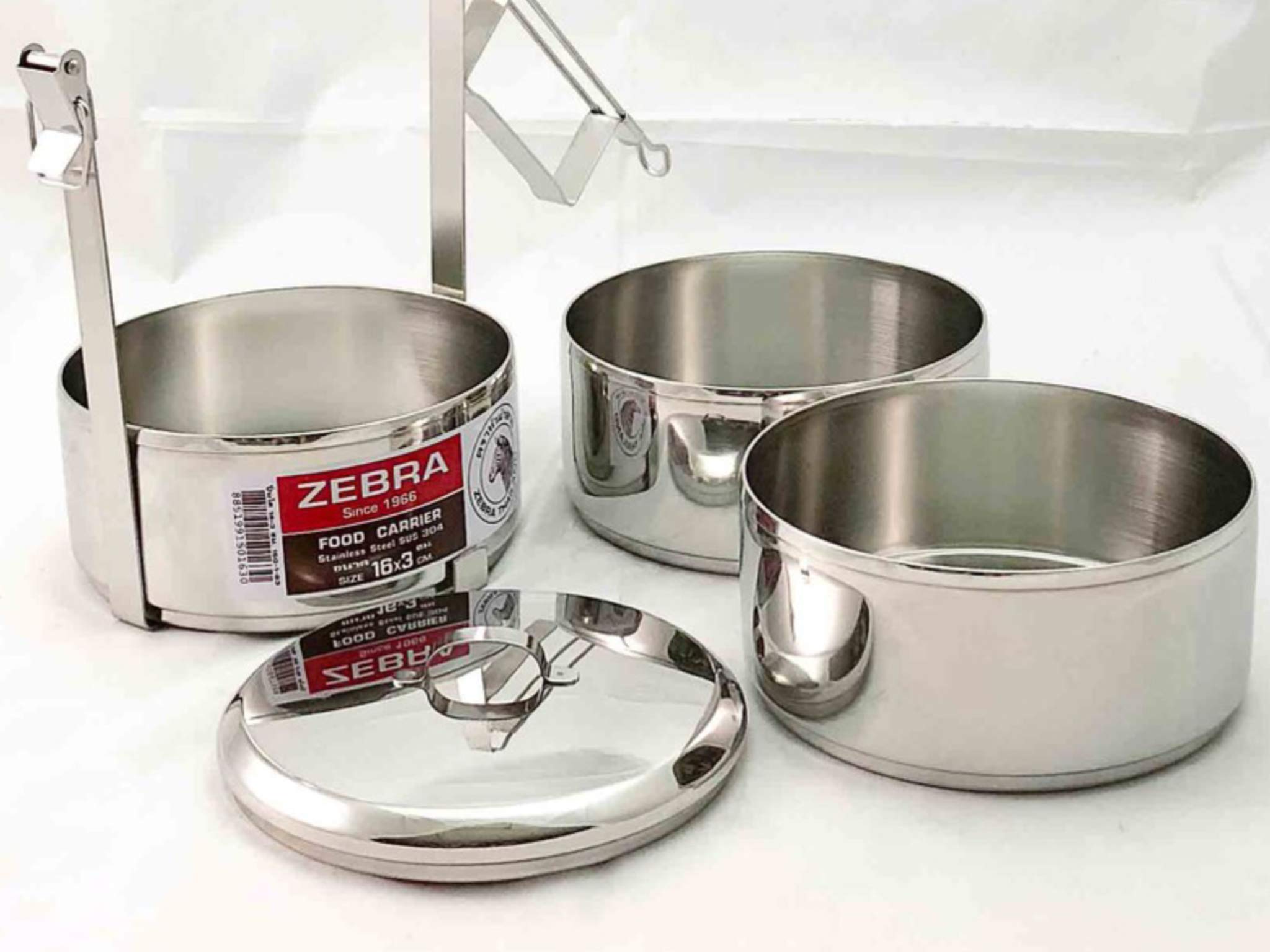 Zebra Stainless Steel (sus304) Food Carrier 3x16cm. Made in Thailand.