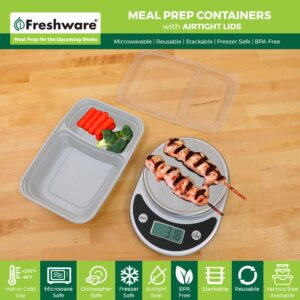 Freshware Meal Prep Containers 3 Compartment with Lids, Food Storage Containers, Bento Box, Stackable & Meal Prep Containers 2 Compartment with Lids, Food Storage Containers, Grey