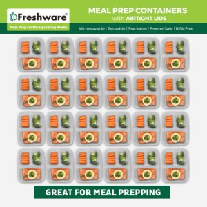 Freshware Meal Prep Containers 3 Compartment with Lids, Food Storage Containers, Bento Box, Stackable & Meal Prep Containers 2 Compartment with Lids, Food Storage Containers, Grey