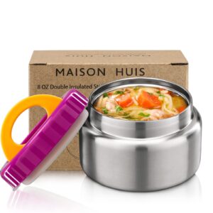 maison huis 8oz soup thermo wide mouth vacuum insulated thermo food jar, leak proof stainless steel food thermo for hot&cold food kids food lunch soup container for school travel(purple)