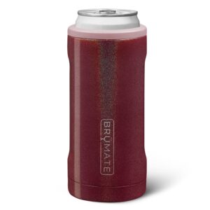 brümate hopsulator slim can cooler insulated for 12oz slim cans | skinny can insulated stainless steel drink holder for hard seltzer, beer, soda, and energy drinks (glitter merlot)