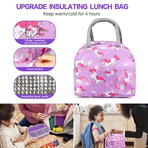 XIANKE 27Pcs Bento Box Lunch Box Kit Purple, 1300ML Lunch Container for Kids/Adults, Durable Leak-proof Box 4 Compartments with Spoon Fork Bag Accessories, Microwave Dishwasher Freezer Safe,BPA-Free