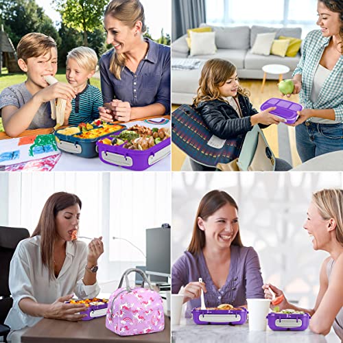 XIANKE 27Pcs Bento Box Lunch Box Kit Purple, 1300ML Lunch Container for Kids/Adults, Durable Leak-proof Box 4 Compartments with Spoon Fork Bag Accessories, Microwave Dishwasher Freezer Safe,BPA-Free