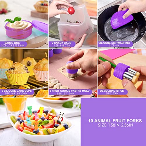 XIANKE 27Pcs Bento Box Lunch Box Kit Purple, 1300ML Lunch Container for Kids/Adults, Durable Leak-proof Box 4 Compartments with Spoon Fork Bag Accessories, Microwave Dishwasher Freezer Safe,BPA-Free