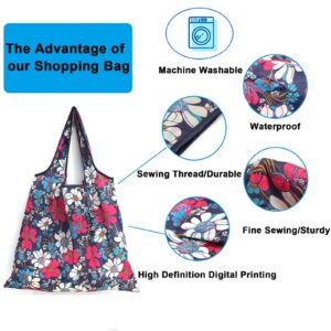 MRYUWB 6 Pcs Set Reusable Grocery Bags, Foldable Shopping Bags, Large Groceries Bags with Pouch Bulk, Ripstop, Easy Carrying，Waterproof, Eco-Friendly, Machine Washable Nylon Tote Bag (Elegant Vintage)