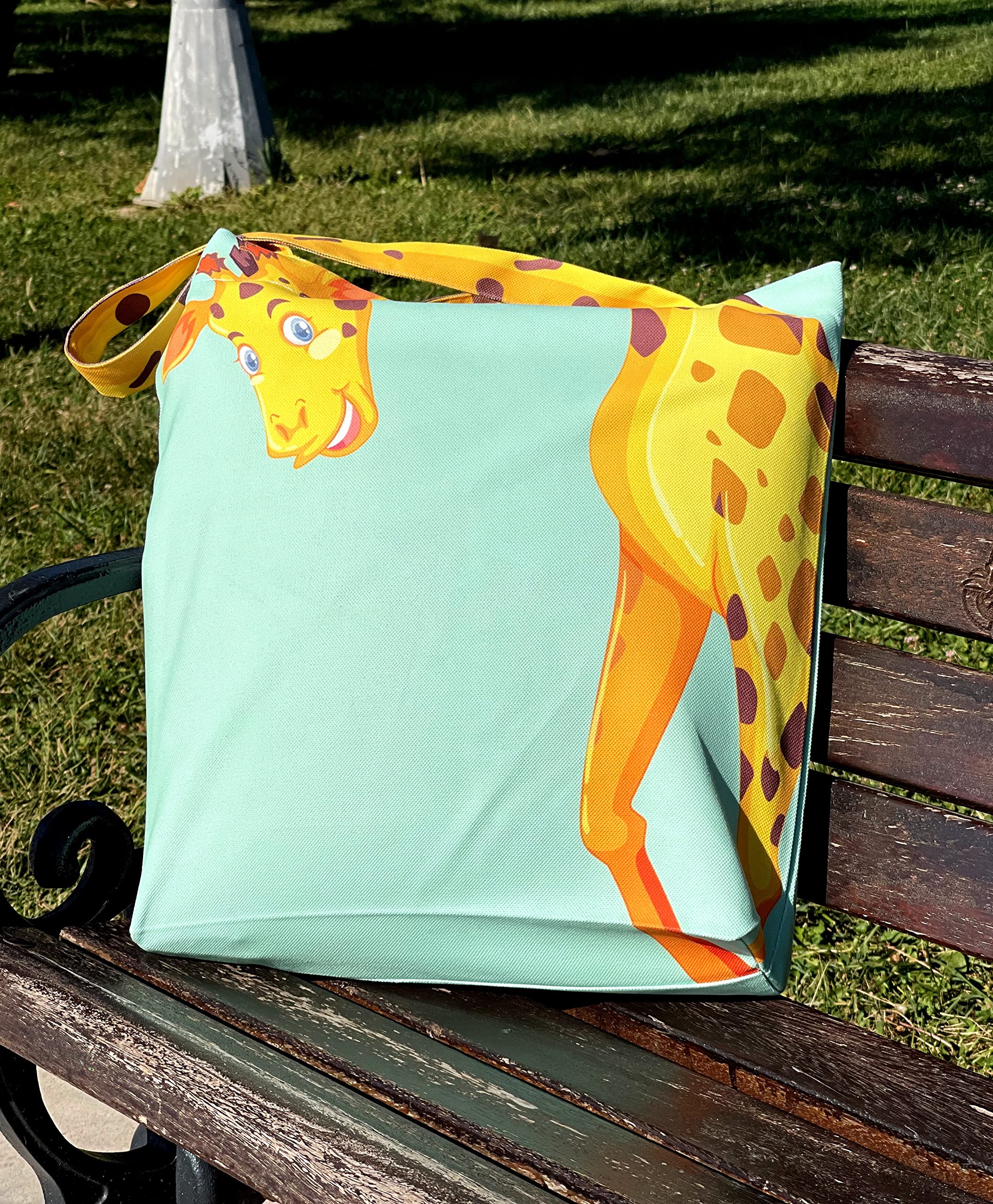 Giraffe Gifts for Women - Funny Giraffe Decor - Giraffe Lover Gift Bag for Women - Canvas Reusable Large Halloween Tote Bag for Grocery Shopping Beach - Book Tote Bag - Teacher Tote (Green - Giraffe)