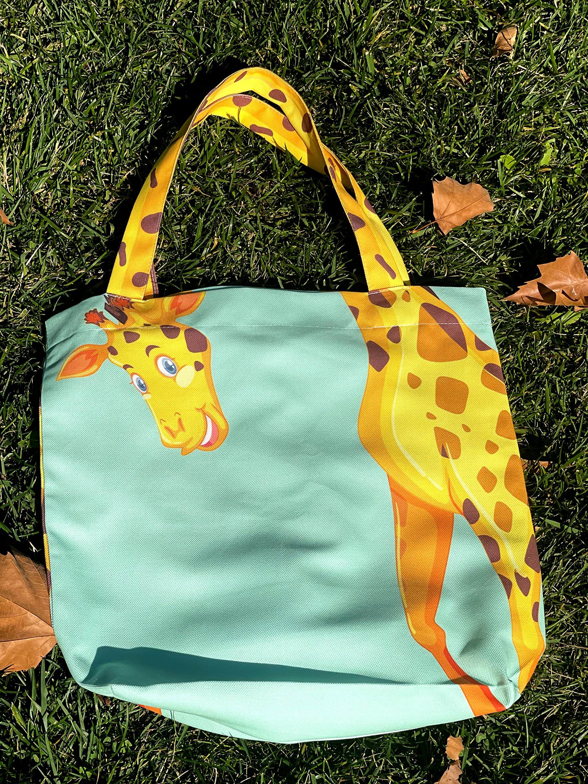 Giraffe Gifts for Women - Funny Giraffe Decor - Giraffe Lover Gift Bag for Women - Canvas Reusable Large Halloween Tote Bag for Grocery Shopping Beach - Book Tote Bag - Teacher Tote (Green - Giraffe)