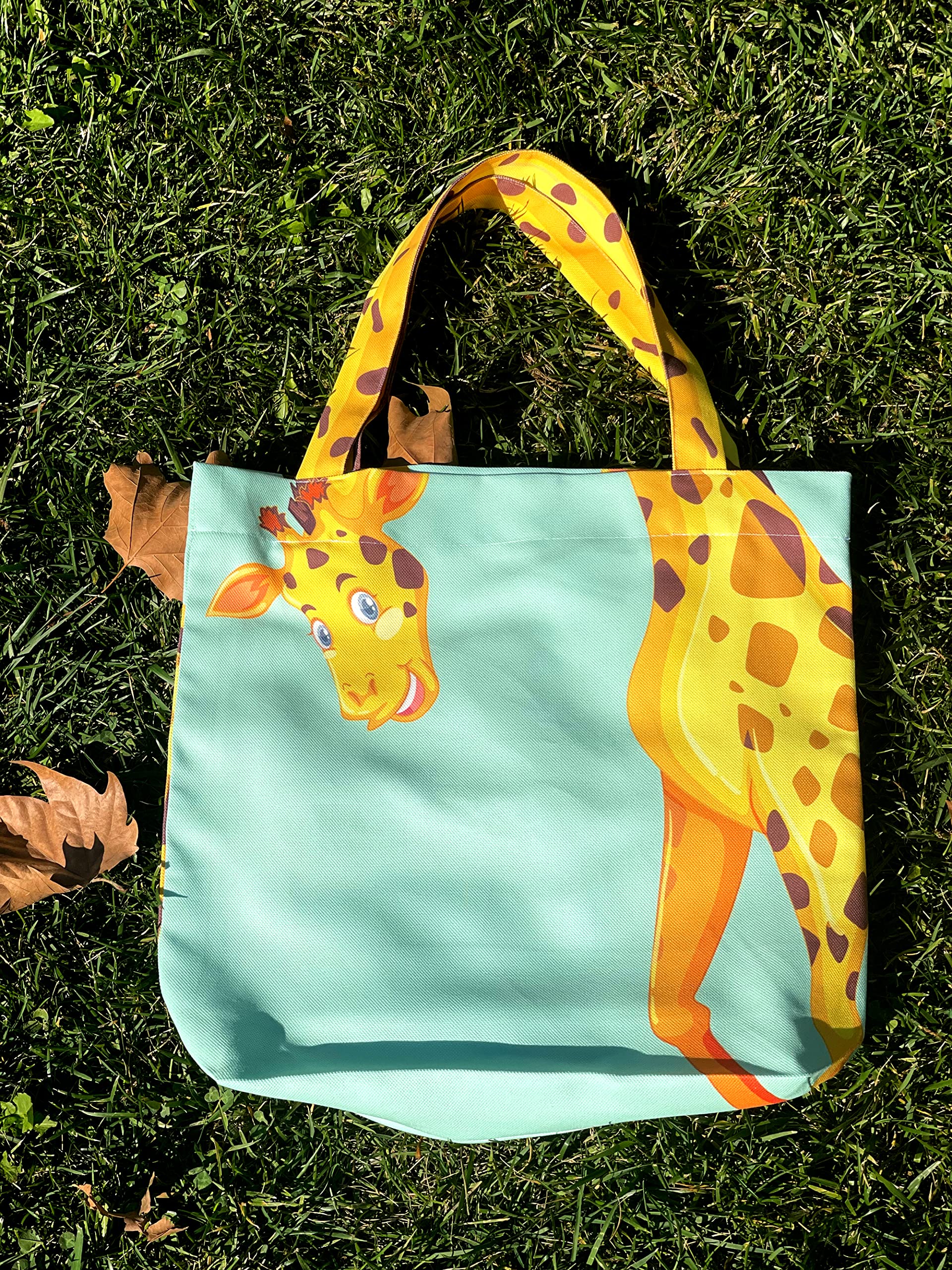 Giraffe Gifts for Women - Funny Giraffe Decor - Giraffe Lover Gift Bag for Women - Canvas Reusable Large Halloween Tote Bag for Grocery Shopping Beach - Book Tote Bag - Teacher Tote (Green - Giraffe)