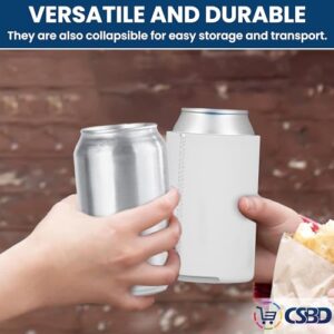 CSBD 12 Pack Blank Can Coolers, Foam Collapsible Insulated Can Sleeves for Beer, Soda, Water Bottles, Bulk Customizable Sublimation Blanks for DIY, HTV Vinyl Projects, Parties, Weddings - White