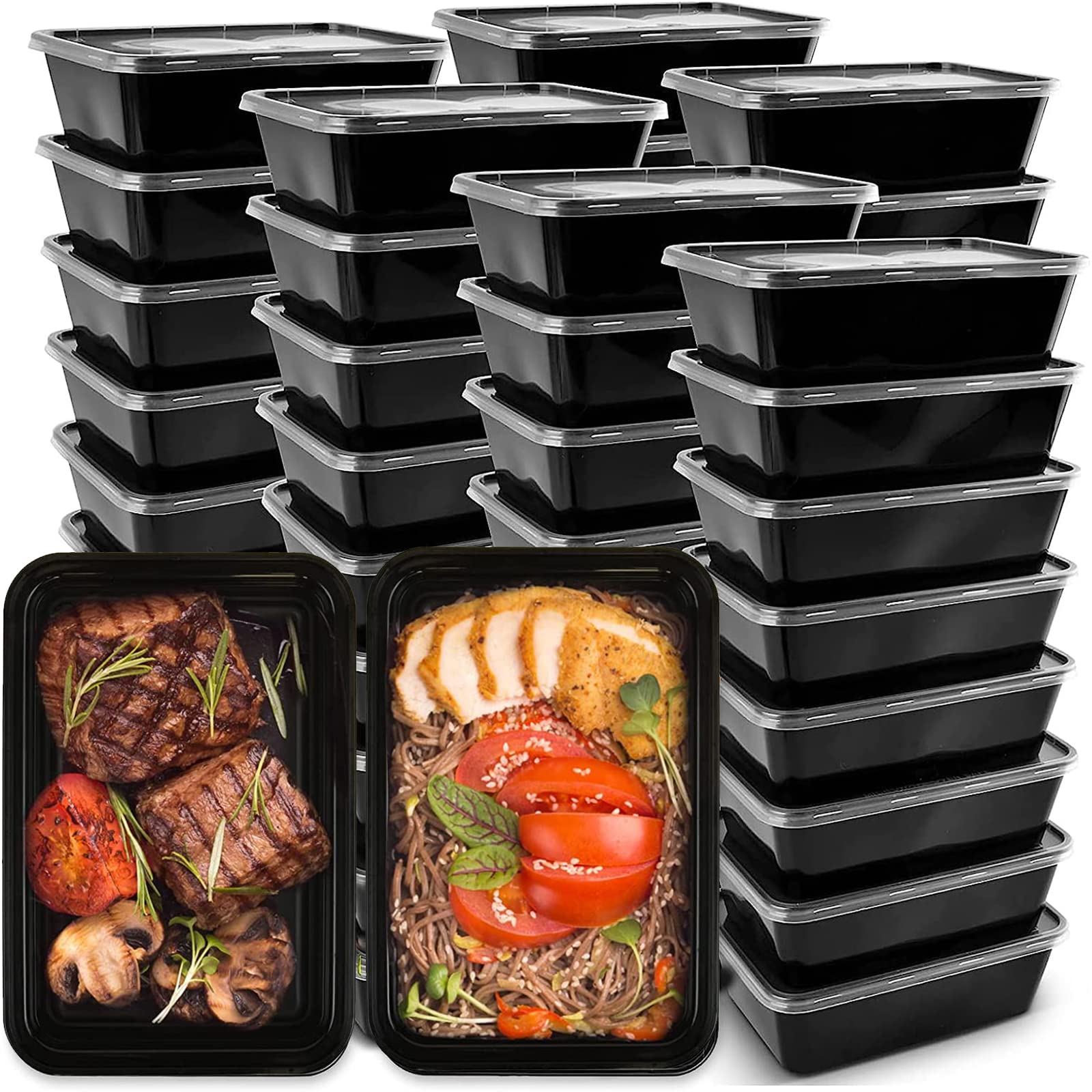 Meal Prep Containers With Lids 50 Set - Reusable Plastic Food Storage Containers Lunch Box To-go Container Disposable Bento Box - Microwavable, Freezer and Dishwasher Safe (24 oz)