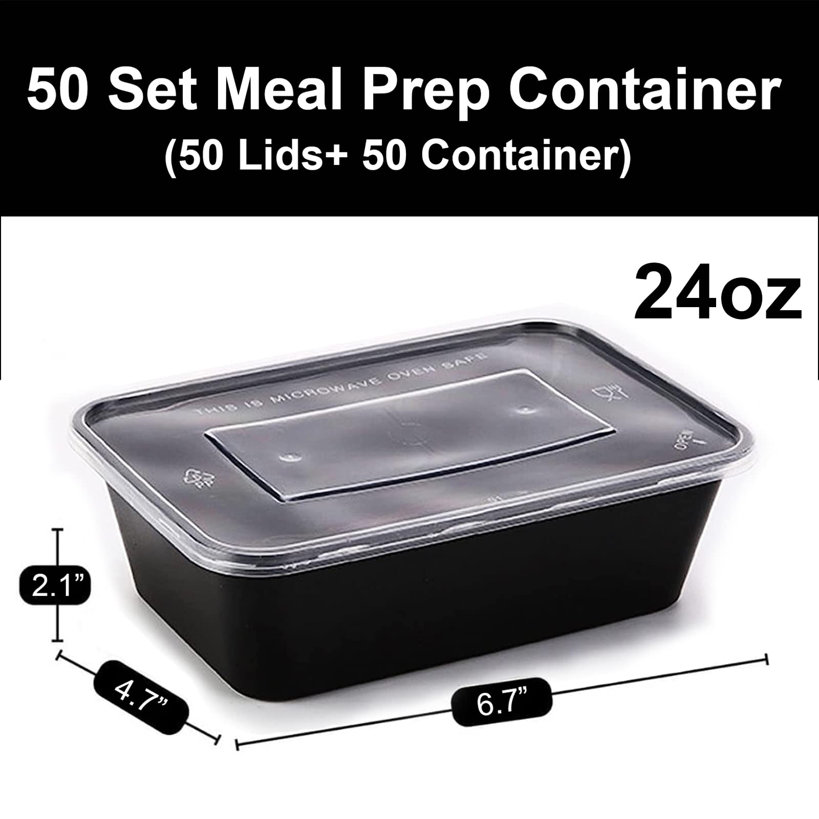 Meal Prep Containers With Lids 50 Set - Reusable Plastic Food Storage Containers Lunch Box To-go Container Disposable Bento Box - Microwavable, Freezer and Dishwasher Safe (24 oz)