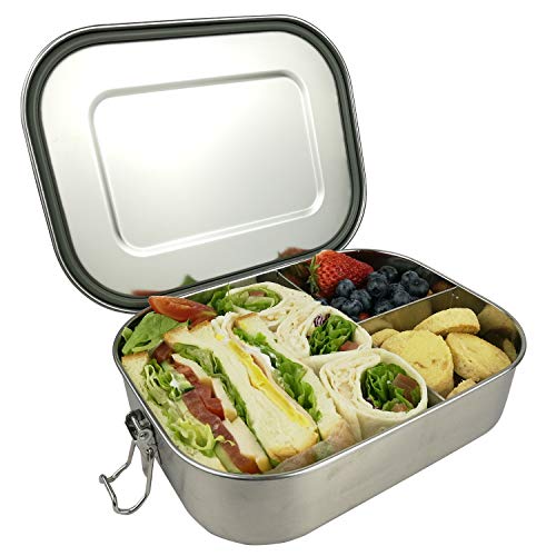 UPTRUST Leak Proof Stainless Steel Bento Lunch Container, (47OZ/1400ML) Metal Bento Lunch Box for Kids or Adults, 3 Compartment Packing Box for Work Lunch