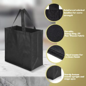 100 Pieces Reusable Totes Bag Set Non Woven Grocery Bag with Handles Fabric Portable Tote Bag Bulk for Shopping Merchandise Events Parties Boutiques Retail Stores (Black)